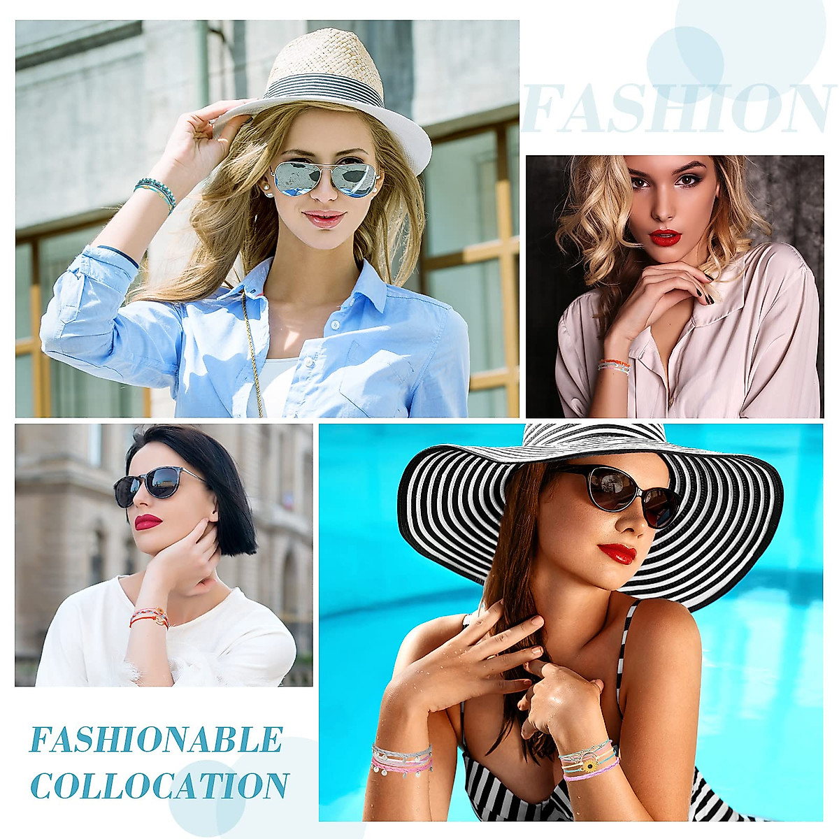 42 Pcs Sunflower Bracelets Surfer Wave Bracelet Handmade Braided Rope Friendship Bracelets Adjustable Bracelets for Women(Elegant Style)