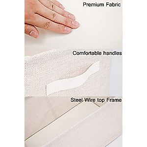 Jelier Fabric Collapsible Shelf Storage Basket,Multipurpose Linen Bin Organizer for Toys,Toiletries,Office Supplies,DVDs,Books,Clothes,Paper Rolls (L, beige)