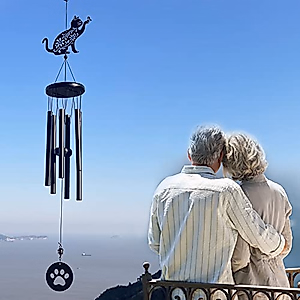 Wind Chimes for Outside, 38.1in Classic Black pet Memorial Windchimes, Memorial Gifts for Mothers, Friends and Cat Lovers, Also Suitable for Terrace Garden Decoration(Cats)