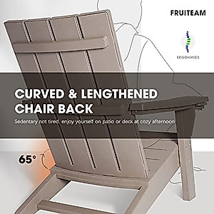 FRUITEAM Adirondack Chair Leisure Line, Wide Outdoor Fire Pit Chairs with Cup Holder, Weather-Resistant Patio Chair, Ergonomic Lounge Chair for Yard,Deck,Garden,Lawn, Max Weight 350lbs, Taupe