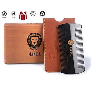 Premium 100% Oxhorn Dual-Action Beard Comb with Genuine Leather Case – the Perfect Beard Grooming Gift for Men by Man & Mane.