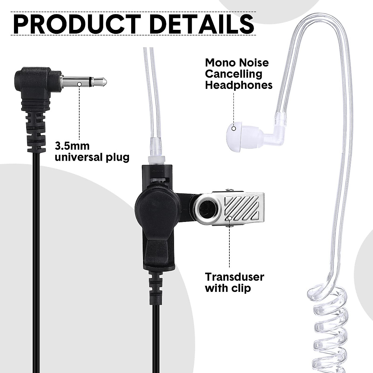 20 Packs Radio Earpiece 3.5mm Earpiece Walkie Talkie Surveillance Headset Single Wire Listen Only Ear Piece with Clear Acoustic Coil Tube Earbud Audio Kit