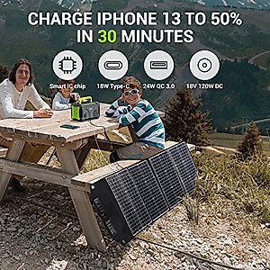 PAXCESS RM120 120 Watt 18 Volt Portable Outdoor Folding Solar Panel with Type C USB Output and Kickstand for RV Camping Solar Power Generator Station