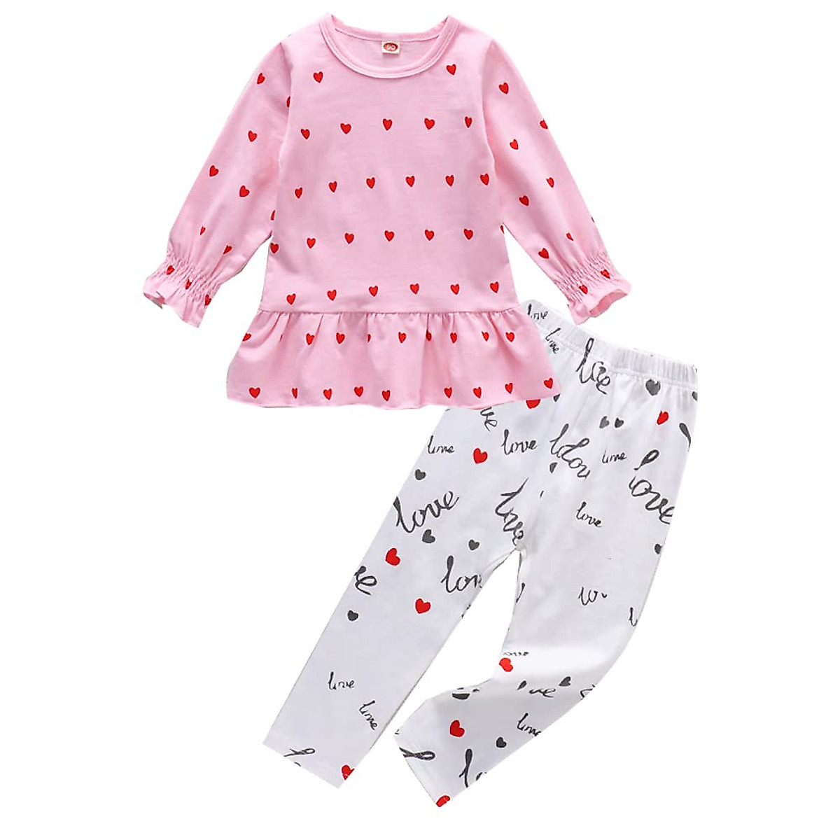 SOFEON Valentine's Day Outfit Toddler Baby Girl Long Sleeve Tunic Dress Top Heart Print Pants Headband Clothes Set (Pink-2, 12-18Months)