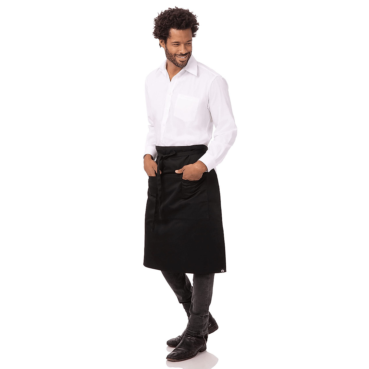 Chef Works Unisex Reversible Waiter Apron with Pockets, Black, One Size