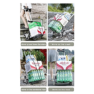 Double Rhombus Stair Climbing Cart Portable Folding Hand Truck, 330 LBS Capacity Aluminium Trolley with 3-Level Height Adjustable Telescoping Handle, 6 Rubber Wheels, 2 Bungee Cords, All Terrain