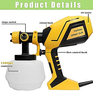Paint Sprayer, 600W HVLP Paint Spray Gun, 2 Nozzles and 3 Patterns, with 1200ml Container, Paint Gun for House Painting, Fence, Furniture, Garden Chairs, Doors etc.