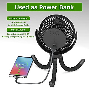 Stroller Fan Rechargeable - Portable Fan for Stroller, Timing Baby Fan, 35H Battery Operated Fan, 3 Speeds Baby Stroller Fan, Rotatable Car Seat Fan, Car Fan for Baby, Clip On Fan with Flexible Tripod