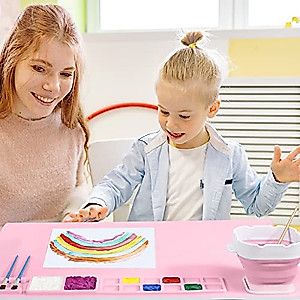 Silicone Craft Mat, 20"x 16" Nonstick Silicone Painting Mat Large Silicone Art Mat with Cleaning Cup and Paint Holder, Multipurpose Silicone Craft Sheet for Painting Clay Resin Casting