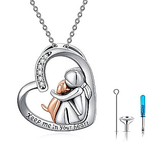 JUSTKIDSTOY Dog Urn Necklace for Ashes 925 Sterling Silver Heart Cremation Jewelry Dog Keepsake Memorial Bereavement Pet Loss Gifts for Women