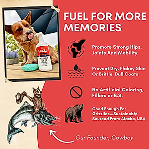 BACK 40 Dogs Wild Alaskan Fish Oil for Dogs, Skin and Coat Supplement for Dogs & Cats, Omega-3-Rich Salmon and Pollock Oil, EPA & DHA Dog Salmon Oil for Brain, Heart, and Joints 32 fl oz