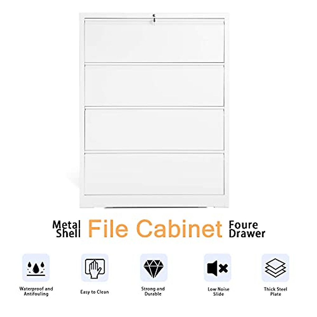 Aobabo 4 Drawer Metal Lateral File Cabinet,Steel Lateral Filing Cabinet with Letter/Legal A4 Size,Fast Assemble with 0 Screw,Assembly Required(White,4 Drawer)