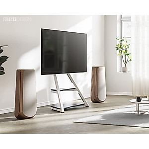 FITUEYES Design Corner TV Stand for 32 43 50 55 65 Inch TVs, Small Spaces Floor TV Stand Rolling TV Cart for LCD/LED Flat Curved Screens, Modern Living Room Television Stands, Eiffel Series, White