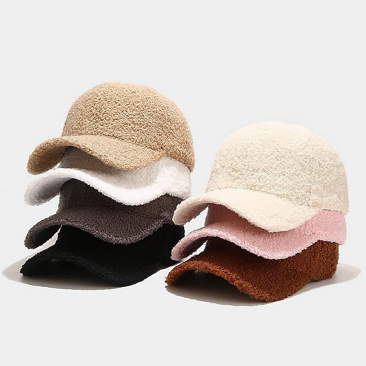 Avilego Winter Baseball Cap for Women Lamb Wool Solid Color Warm Baseball Cap for Outdoor Travel
