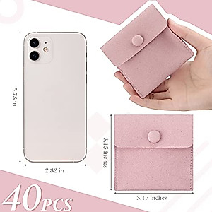 Microfiber Jewelry Pouch 8x8cm, Jewelry Packaging Bag Luxury Small Jewelry Gift Bags Package Snap Button with Divider Microfiber Bag for Bracelet Necklace Packaging (Pink, Beige, Khaki, Brown, 40 Pcs)