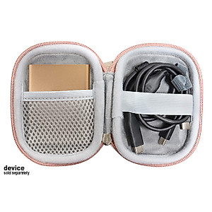 Alltravel case for External Solid State Drive Samsung T7, T7 Touch, T5, T3 250GB 500GB 1TB 2TB SSD USB 3.0 External Solid State Drives, Strong Compact Light Weight case, Mesh Pocket (Rose Gold)