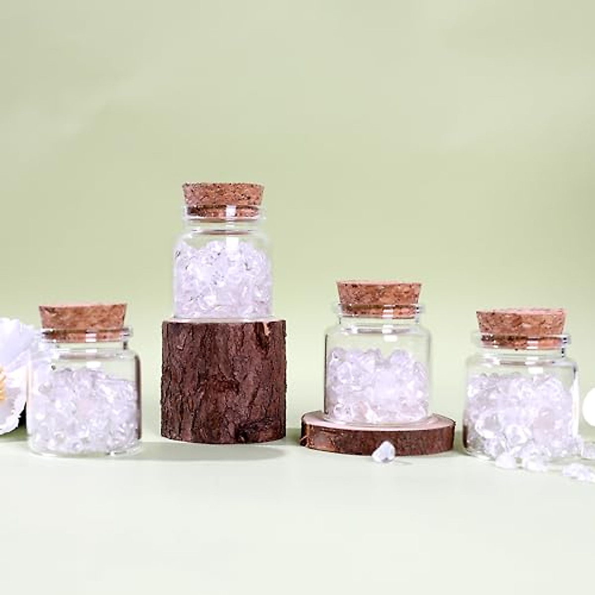 Magic Season Decorative Round Glass Bottles with Cork Stoppers (2 Pcs / 1.7 fl oz.)