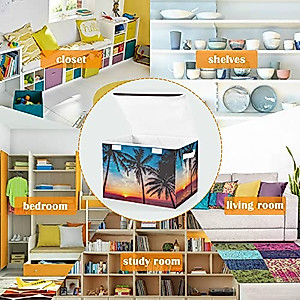 CaTaKu Sea Sunset Tropical Storage Bins with Lids and Handles, Fabric Large Storage Container Cube Basket with Lid Decorative Storage Boxes for Organizing Clothes