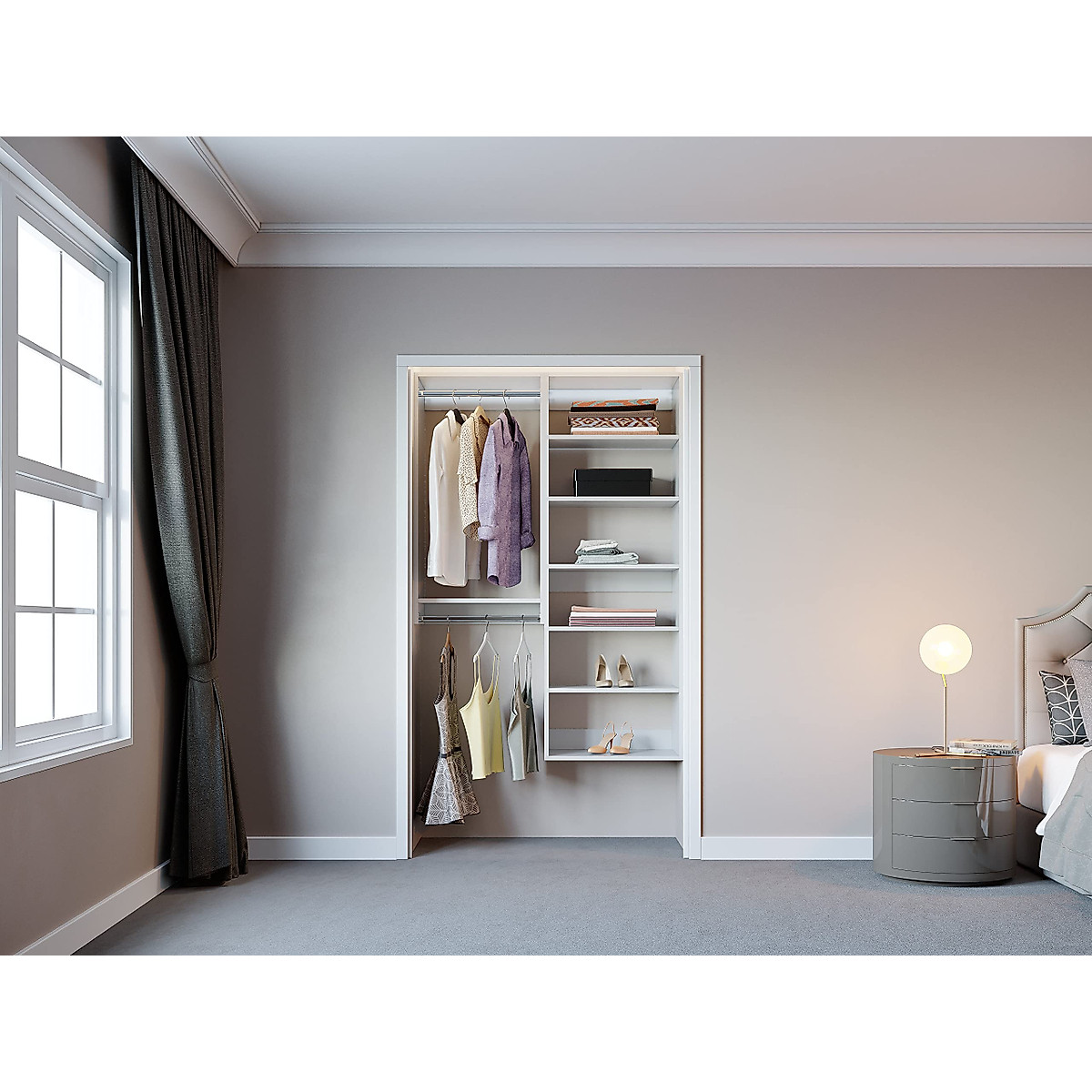 Closet Kit with Hanging Rods & Shelves - Corner Closet System - Closet Shelves - Closet Organizers and Storage Shelves (White, 60 inches Wide) Closet Shelving