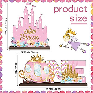 2 Pieces Princess Glitter One Letter Sign Wooden Centerpiece 1st Birthday Girl Decoration Princess Crown Centerpieces for Tables Baby Girl's Baby Shower Decor Supplies Photo Prop