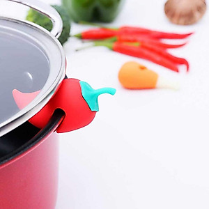 Hemoton Pot Lid Holder, 10pcs Chili Shape Spill-Proof Silicone Lid Lifters for Soup Pot, Lid Lifter for Pots and Pans Lid Stand Heat Resistant Holder, Pot Lid Lifts, Kitchen Tools Preventer
