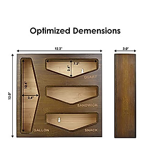 Oqnsrwg Bamboo Ziplock Bag Storage Organizer for Kitchen Drawer, Baggie organizer, Ziplock Bag Storage Organizer for Kitchen Drawer, Gallon Quart Snack Sandwich and Slider Bag Dispenser (1 Box 4 Slots) (Brown)