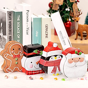 Whaline Christmas Tin Box Xmas Card Tin Box Metal Cookie Tin Box with Lid Assorted Card Holder Containers for Party Decor Supplies Santa Clause Snowman Gingerbread Penguin, 4 Pack
