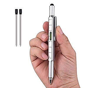 Useful Gadgets Business Gift for men, 6 in 1 Sliver tool pen with Ruler, Level gauge, Ballpoint Pen, Stylus and 2 Screw Drivers, Multifunction Tool Pen Fit for Engineers and Technicians in Gift Box