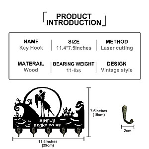 SANDIKSHA Cartoon Key Holder, Animation Style Wall Mount Organizer Wooden Key Rack with 5 Key Hooks, Rustic Home Wall Mounted Key Hangers Decor for Entryway Door Bathroom Kitchen，Gifts for Children…