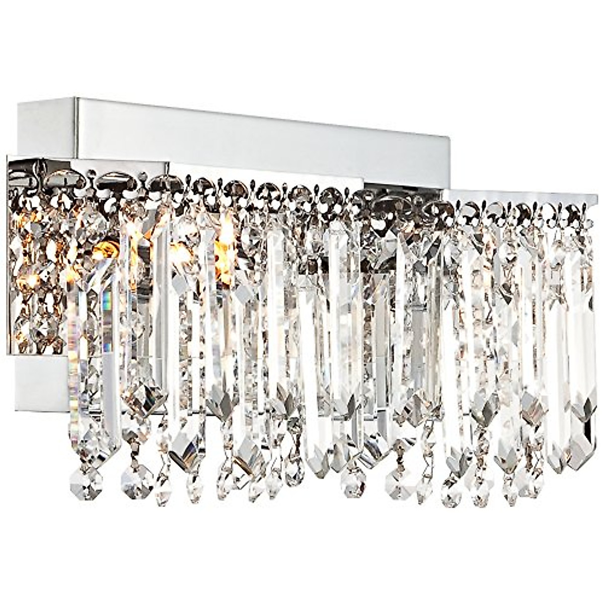 Possini Euro Design Hanging Crystal Modern Wall Light Chrome Silver Metal Hardwired 16 1/2" Wide 2-Light Fixture Mounted Strand and Prisms for Bathroom Vanity Mirror House Home Hallway Room Decor