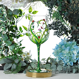 NymphFable Ladybug Wine Glass Hand Painted Wine Glass Personalised Ladybug Birthday Gift for Women, 15oz