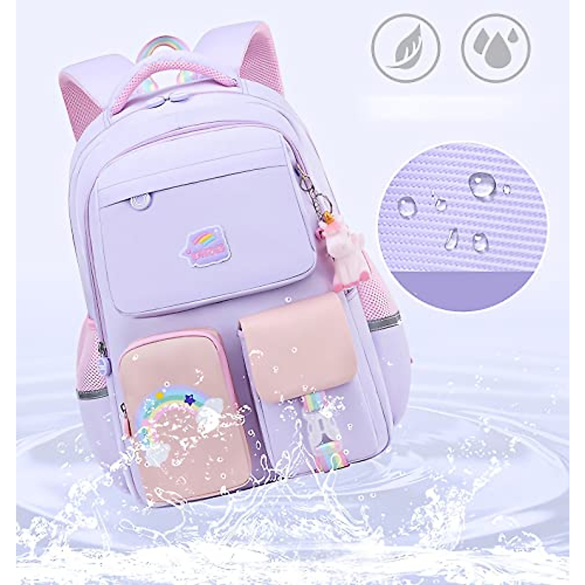 Uamdrup Kids Purple Unicorn Backpack For Girl, Cute Lightweight Durable Large Capacity School Bookbag Waterproof Travel Bag With Lunchbag