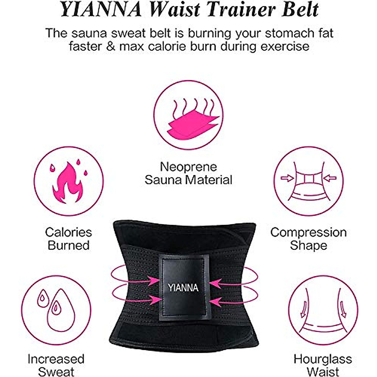 YIANNA Women Waist Trainer Belt - Slimming Sauna Waist Trimmer Belly Band Sweat Sports Girdle Belt Weight loss, YA8002-2-Black-S