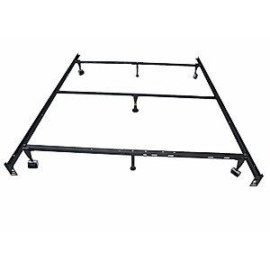 Kings Brand 7-Leg Super Duty Adjustable Metal Bed Frame (Queen/Full/XL/Twin/XL) with Center Support bar & Rug Rollers&Locking Wheels