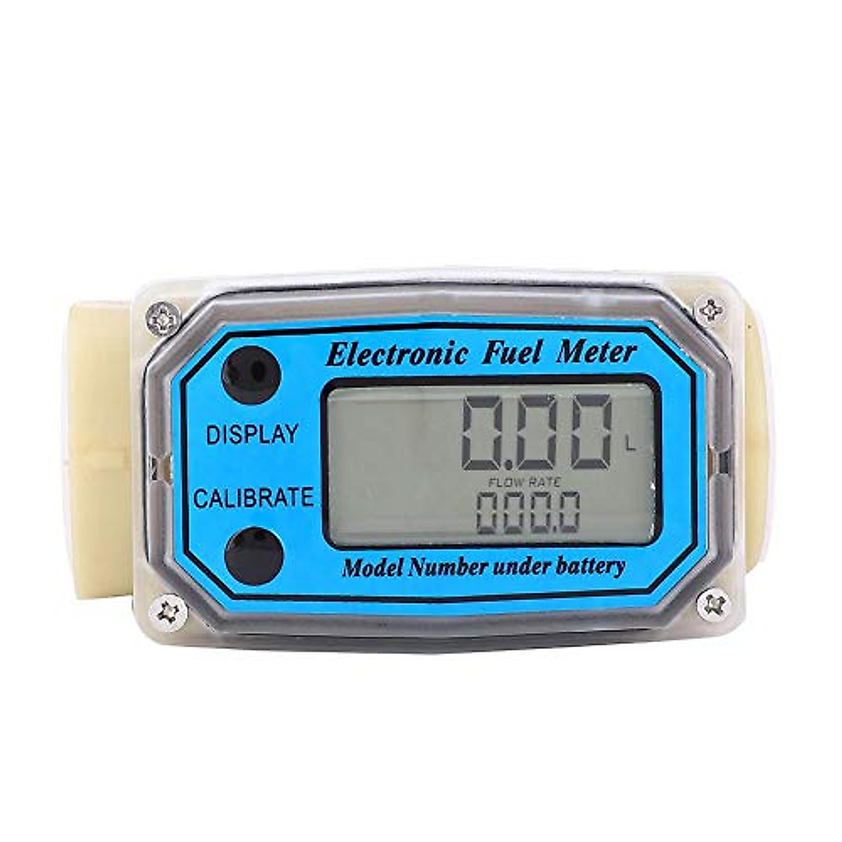 LLW-25PP Flow Meter Inline Digital Display Turbine Meters Blue Plastic Chemical Liquid Flow Mete with 1 Inch Internal Thread for Chemicals Water Fuel Transfer