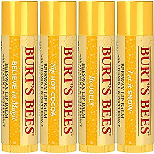Burt's Bees Christmas Gifts, 4 Lip Balm Stocking Stuffers Products, Jingle Balms Set - Classic Beeswax Moisturizing Lip Balm