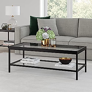 Henn&Hart 45" Wide Rectangular Rectangular Coffee Table in Blackened Bronze, Modern Rectangular Coffee Tables for living room, studio apartment essentials