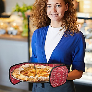 Red Bandana Print Traditional Asian Elements Paisley Floral Flowers Double Oven Mitt Gloves Extra Long Potholder High Heat Resistant for Baking Cooking Baking Grilling Handling Hots Pans 35"x7"