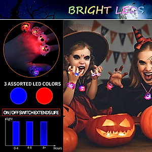 DIYASY 63 Pcs Halloween Party Favors, Light Up Rings Necklace LED Flash Bracelets Lighted Brooches Bulk Glow Toys Party Supplies Decorations for Kids