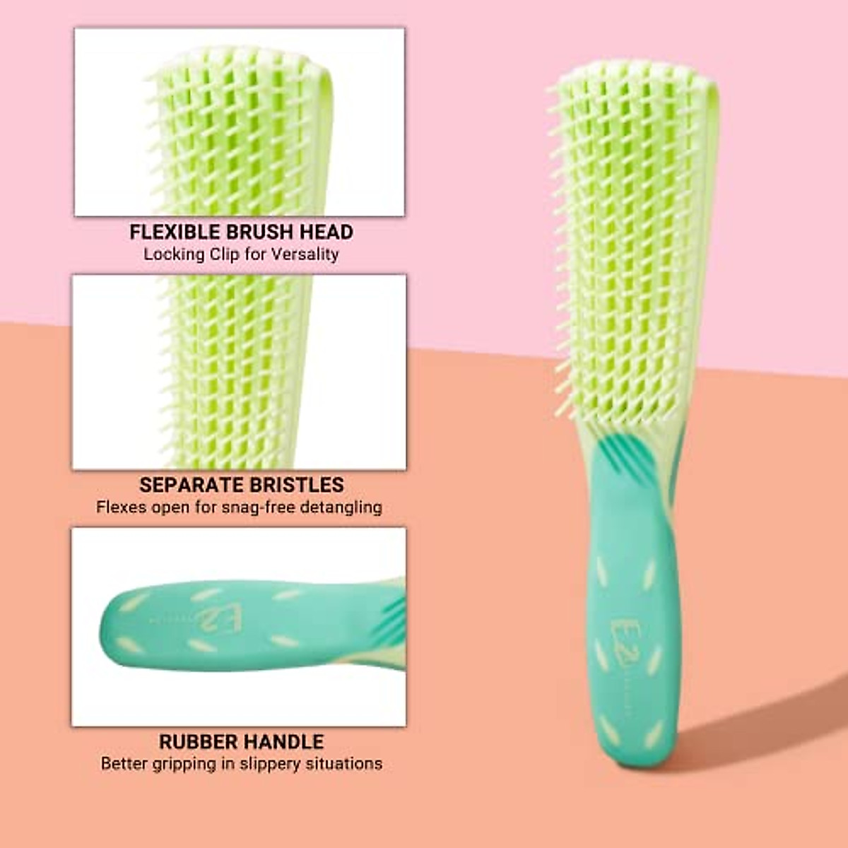 EZ Detangler Brush - Detangling Brush for All Texture Hair types from Kinky to Wavy, Thin to Thick. Detangler Brush. Wet Brush to detangle & style. Easy Detangling for Natural Curly Hair, 2A- 4C texture w/o the pain (Aqua Mist)