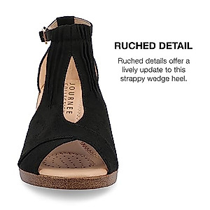 Journee Collection Womens Comfort Sole Ankle Strap Wedges Black, 8.5 Regular US