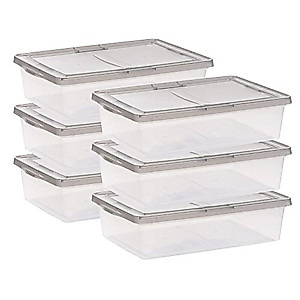 28 Quart Clear Under Bed Plastic Storage Box, Gray, Set of 6