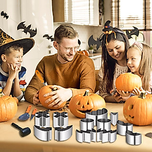 AHCSMRE 16Pcs Pumpkin Carving Kit Halloween Pumpkin Carving Tools Set,Heavy Duty Stainless Steel Carving Stencils with Hammer,Safe and Professional Pumpkin Carving Tool for Kids and Adults