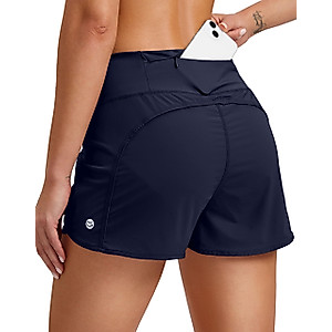 G Gradual Women's Running Shorts with Mesh Liner 3" Workout Athletic Shorts for Women with Phone Pockets(Navy Blue,X-Small)