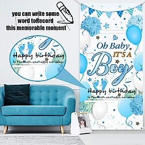 Baby Shower Decorations, Welcome It is a Boy Sign Banner Door Cover Blue Photo Backdrop for Baby Shower Party Supplies, 70.87 x 35.43 inch
