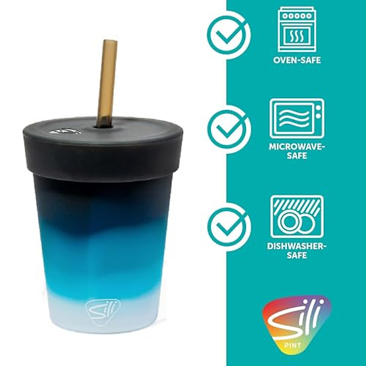 Silipint: Silicone Kids 8oz Straw Tumblers: 2 Pack - Moon Beam & Mountain Air -Unbreakable Cups, Sustainable, Airtight Lid, Flexible