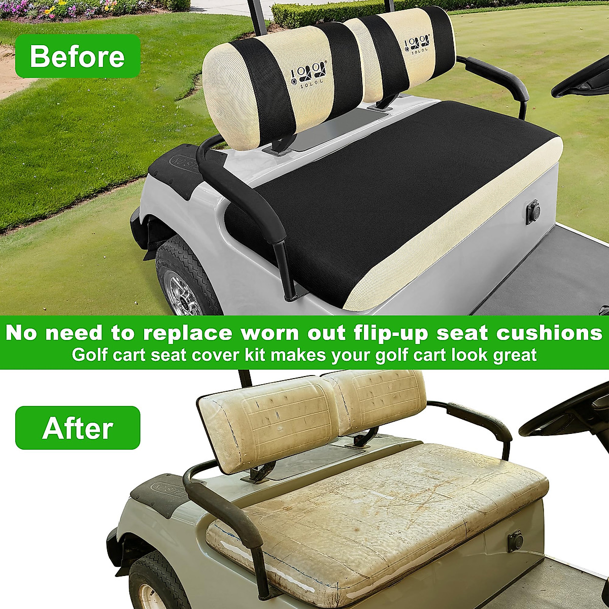 10L0L Golf Cart Seat Covers, Fits Yamaha G2 G9 G16 G19 G22 & Club Car DS Pre-2000, E-Z-GO Marathon, Washable Breathable Air Polyester Mesh Cloth, Cool in Summer and Warm in Winter