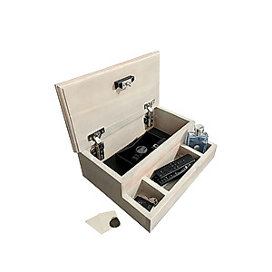 Concealed Catch-All – Concealment Valet Tray Organizer – Jewelry and Watch RFID Lock Box – EDC Tray (Whitewashed Wood)