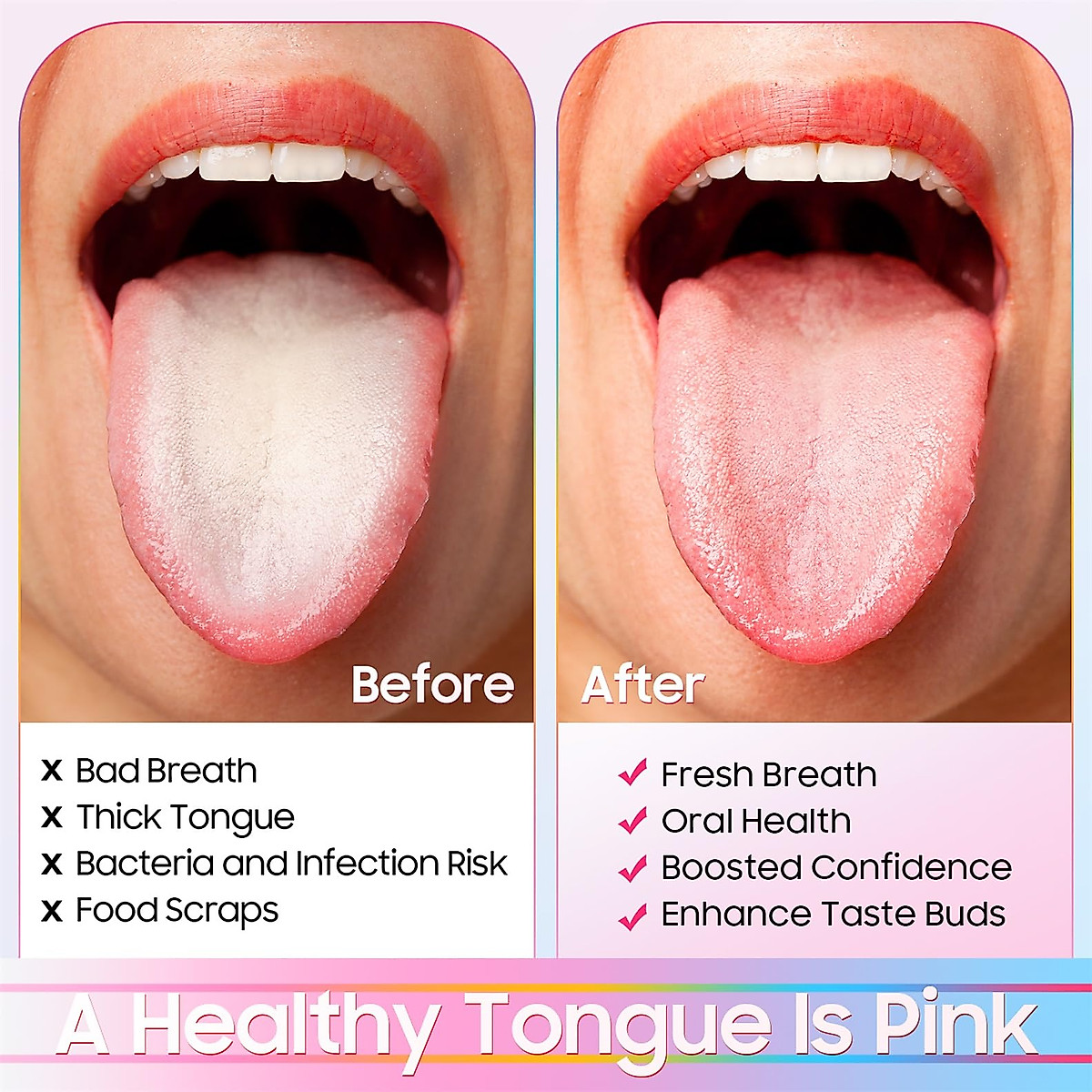 Tongue Scraper for Adults, Tongue Scraper Stainless Steel, Tongue Cleaning Fight Bad Breath Treatment for Oral Care, Free Breath Tongue Brush Travel Friendly BPA Free (2 Packs)