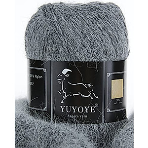 YUYOYE Angora Wool Yarn for Crochet and Knitting, Super Soft Warm Knitting Yarn Luxurious Fluffy Yarn (09-Grey)